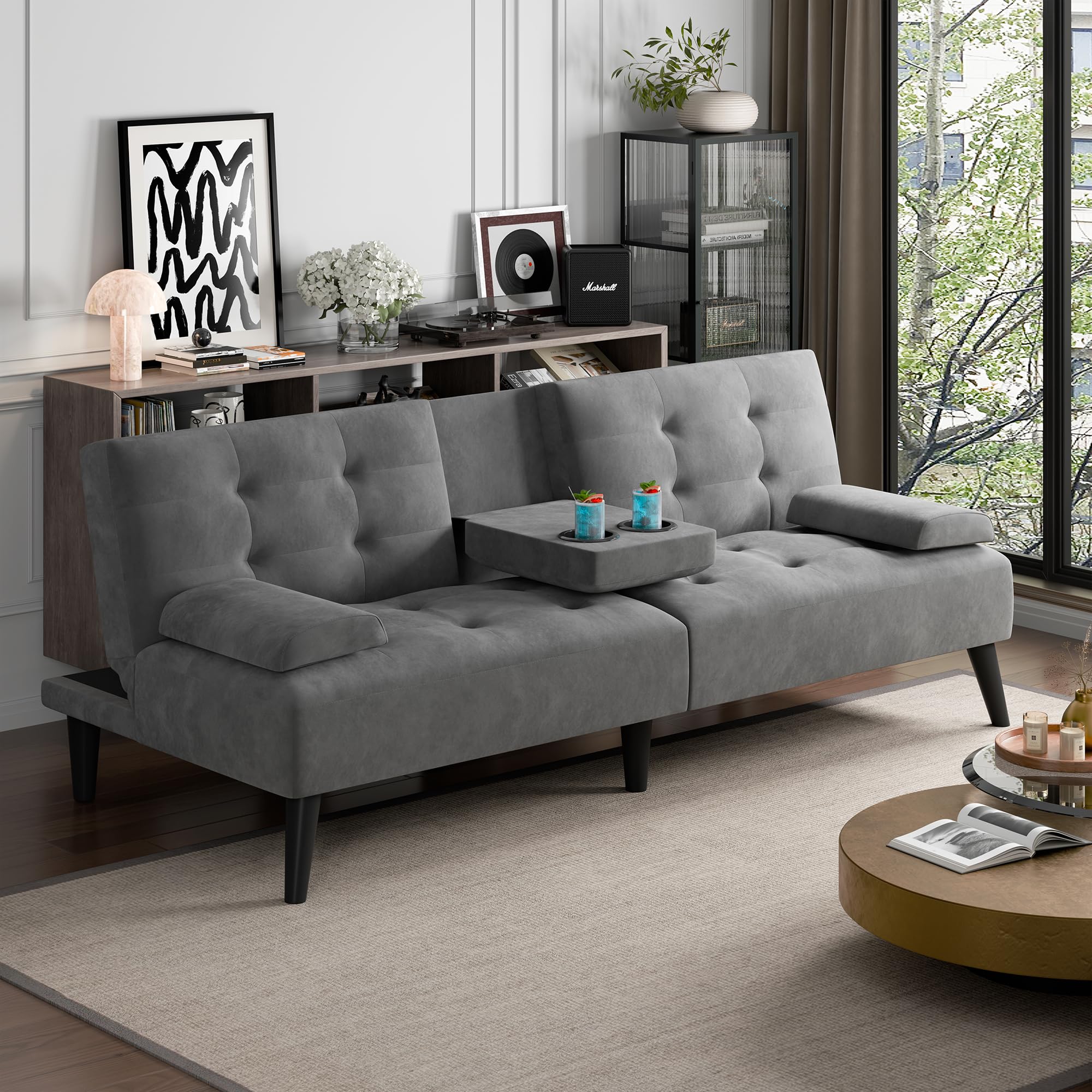 Amazon.com: JAMFLY Futon Couches Loveseat Sofa Bed, Convertible Lazy ...