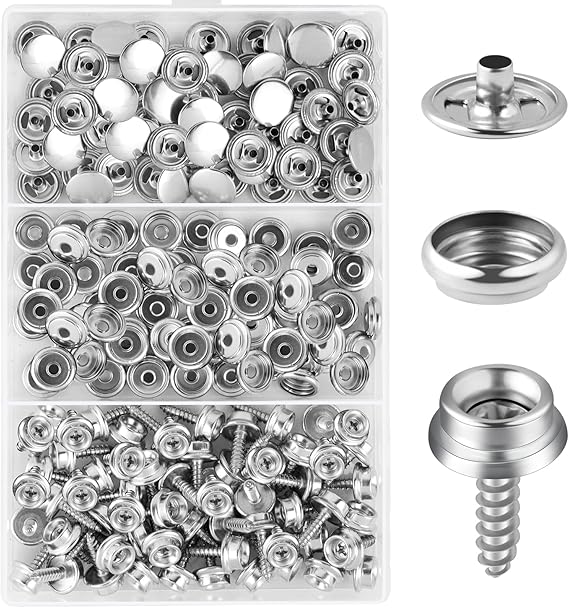 Amazon.com: Hicdaw 152 PCS Silver Snap Fasteners Kit Stainless Steel ...