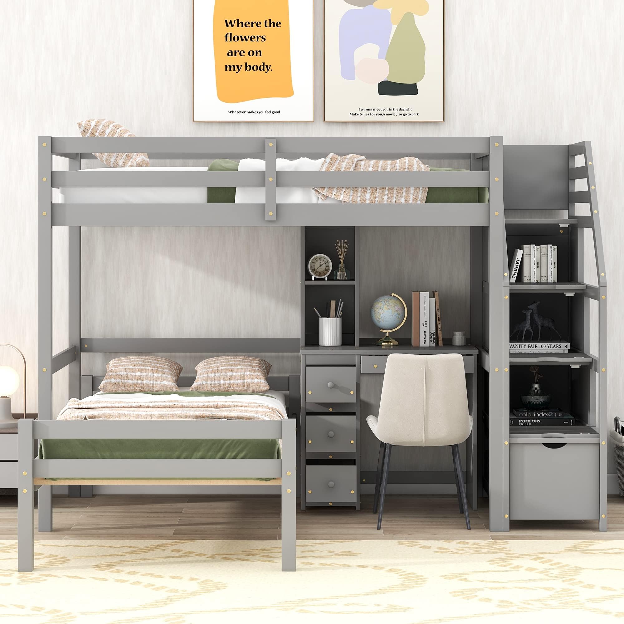 Amazon.com: Harper & Bright Designs Twin Over Twin Bunk Bed with Stairs ...