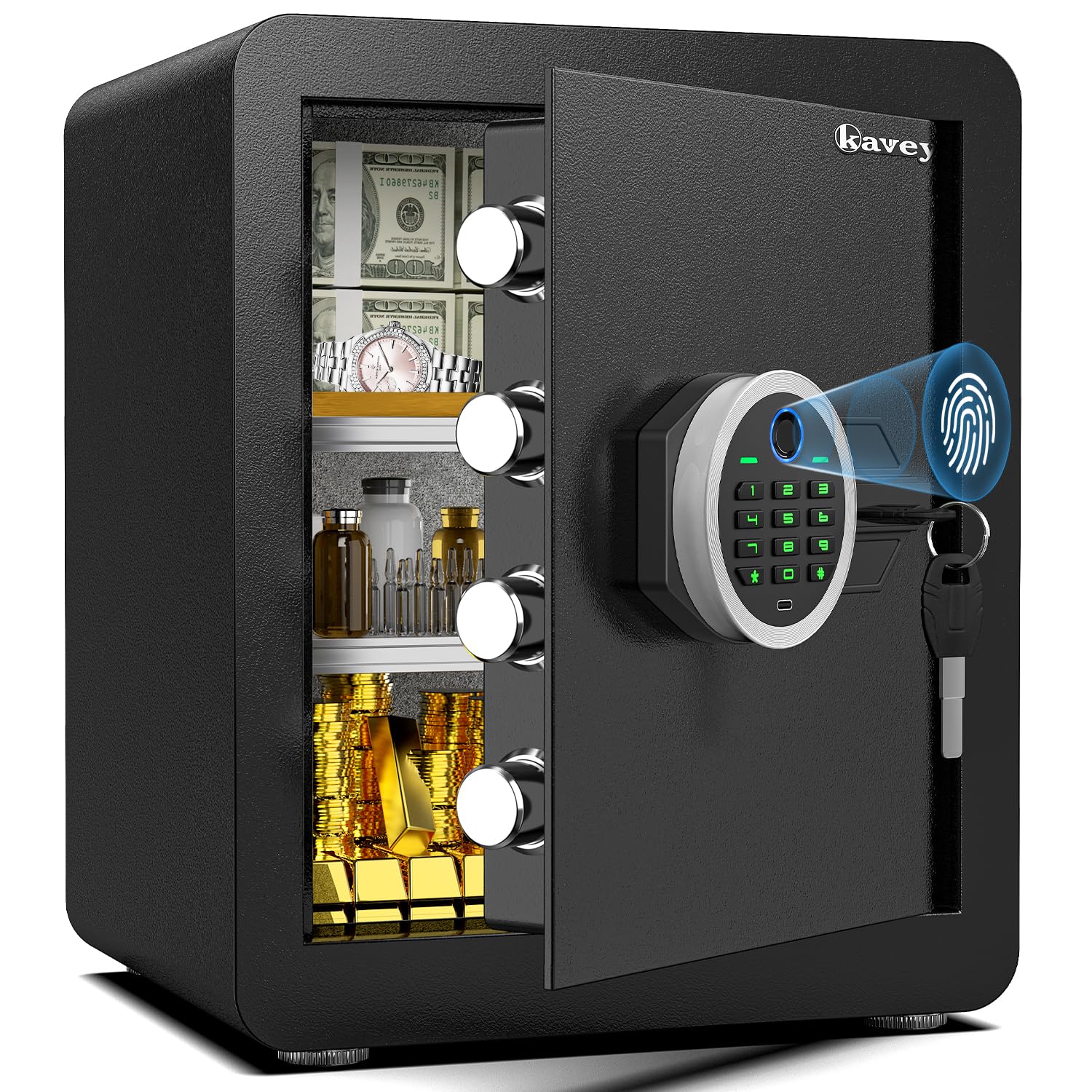Kavey 2.0 Cub Biometric Fingerprint Safe Box, Home Safe with Dual Alarm ...