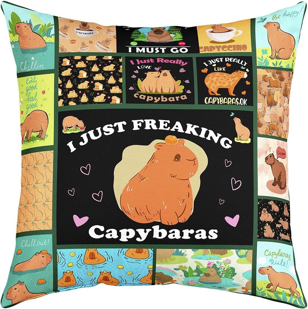 Capybaras Square Cushion Covers Set of 1 Cute Capybara Reversible Throw ...