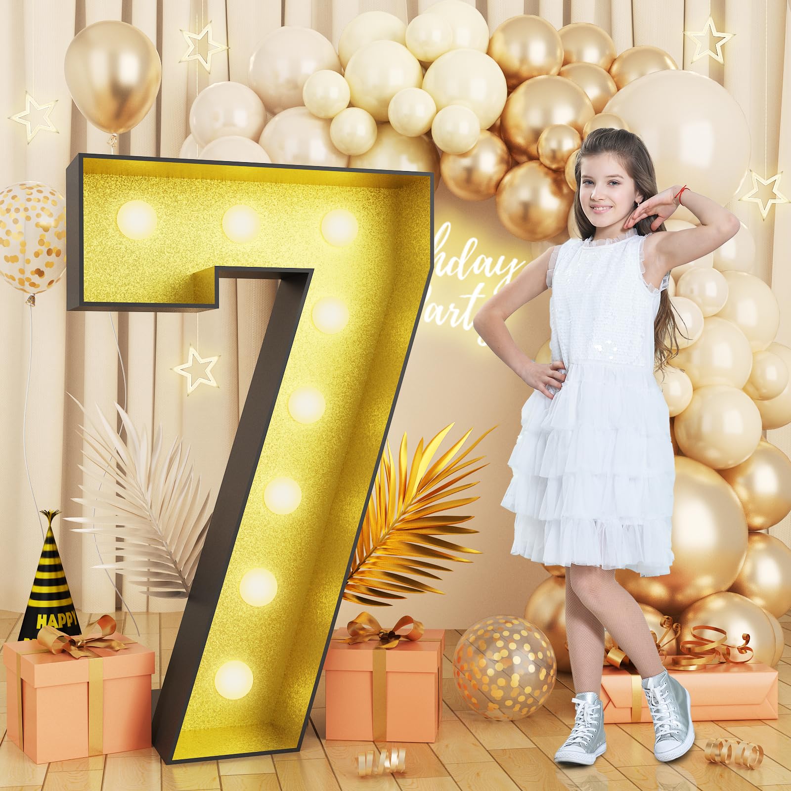 Amazon.com: 4FT Marquee 7 Numbers, Light Up 7 Glitter Gold Giant ...