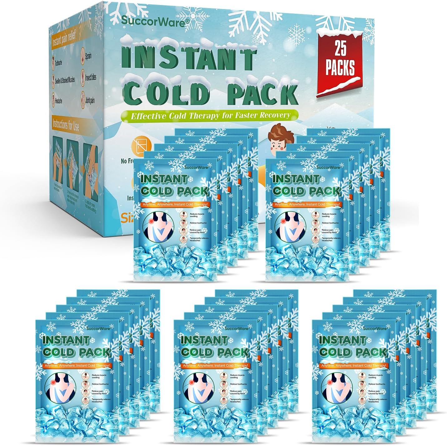 Amazon.com: General Medi Instant Ice Cold Pack (4”x 5.5”) – 25 Packs ...