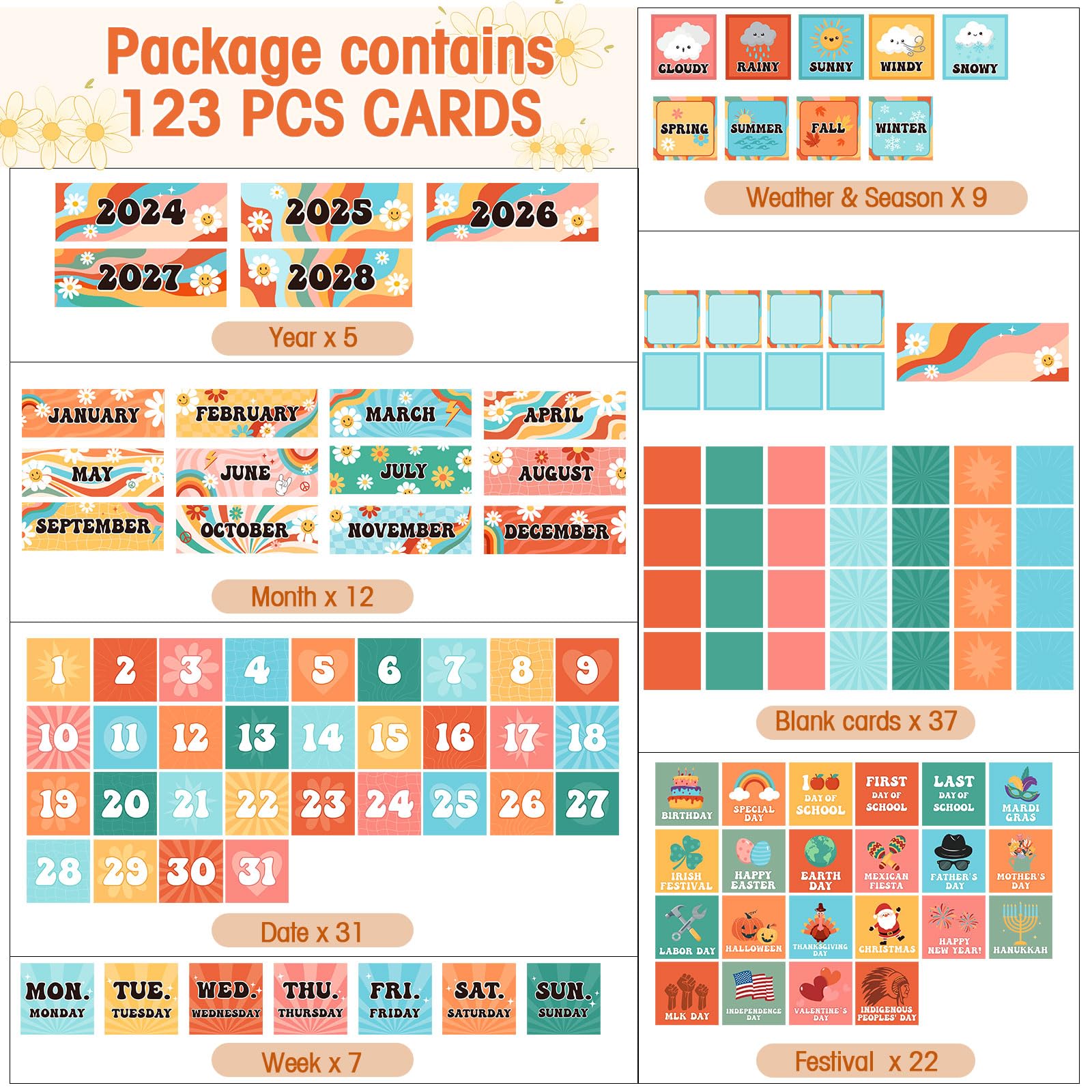 Snapklik.com : Pasimy Classroom Calendar Pocket Chart Retro Groovy ...