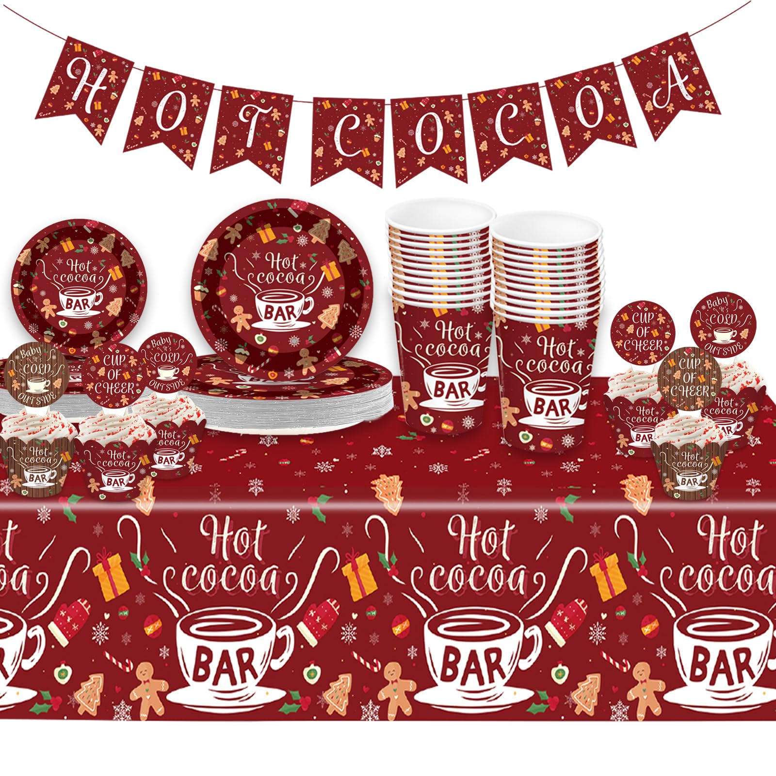 Amazon.com: Akide Hot Cocoa Bar Party Decorations Tableware Set, Hot ...