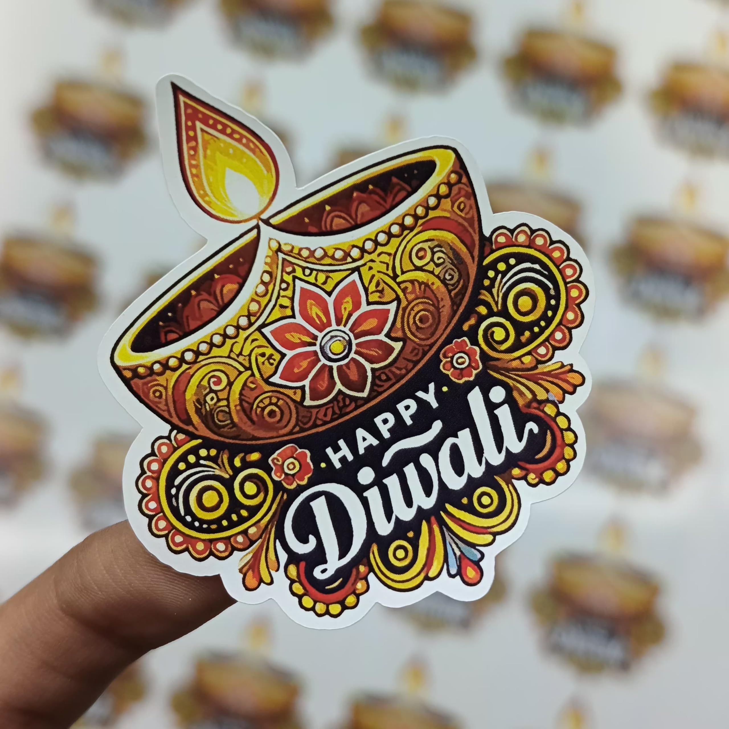 Happy Diwali Decorative Stickers, 70 Pieces, Diya Shape, for Gift ...