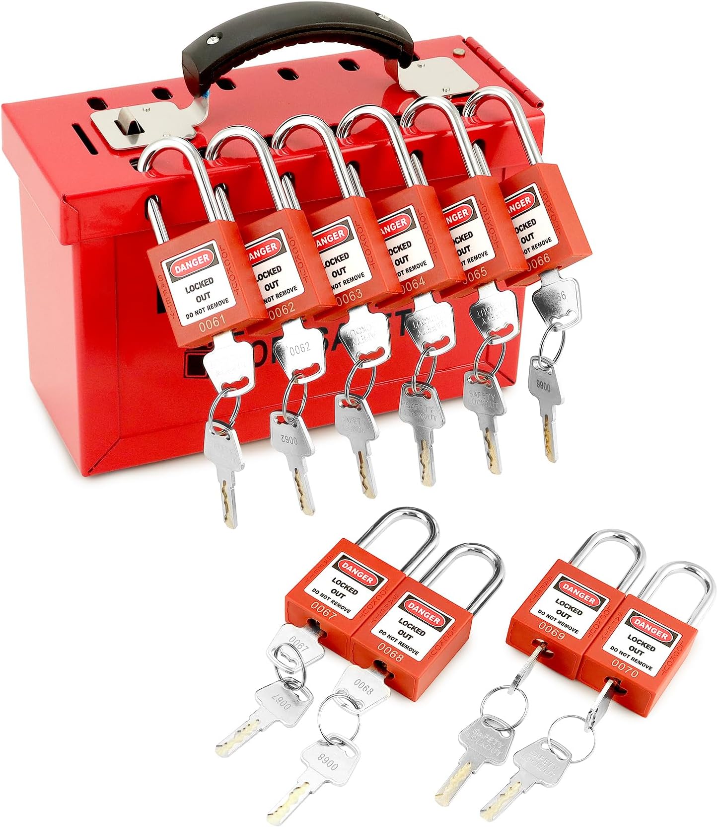 Amazon.com: QWORK Lockout Tagout Lock Box Kit, with 10 Keyed Different ...