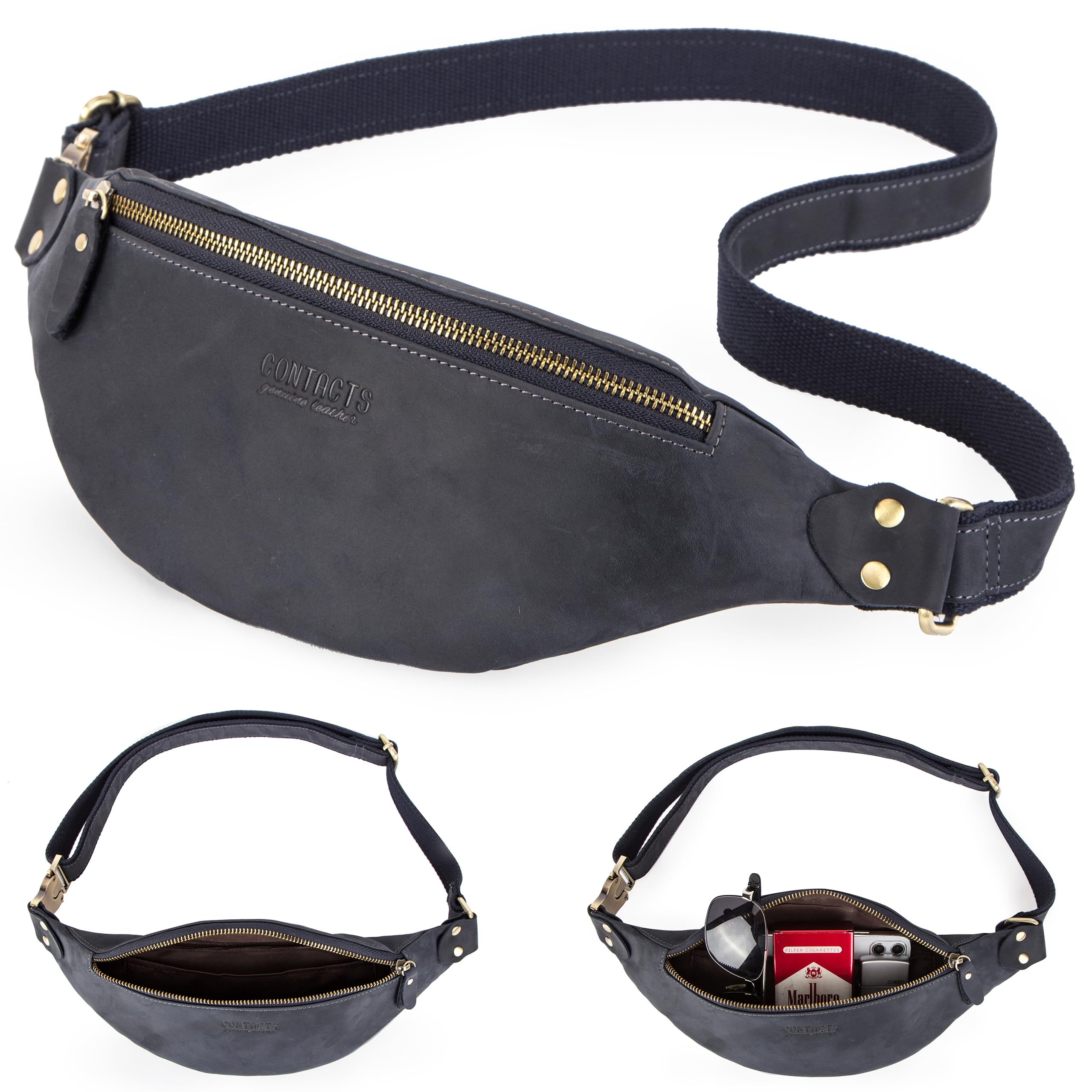 Amazon.com | Top Grain Genuine Leather Slim Fanny Pack for Man & Woman ...