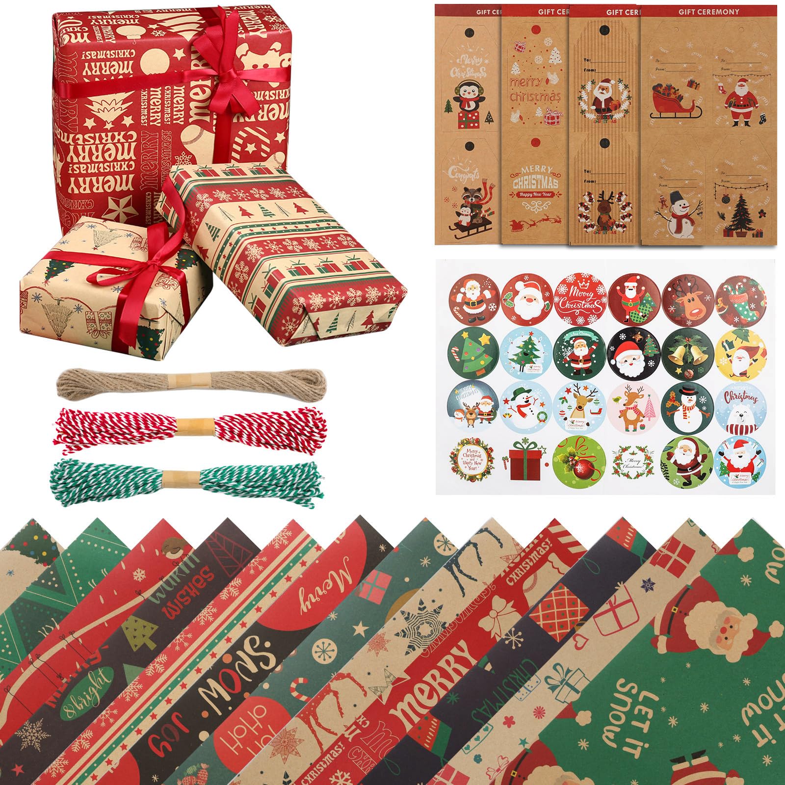 Surflyee 12 Sheet Christmas Wrapping Paper, 50x70Cm Christmas Wrapping ...