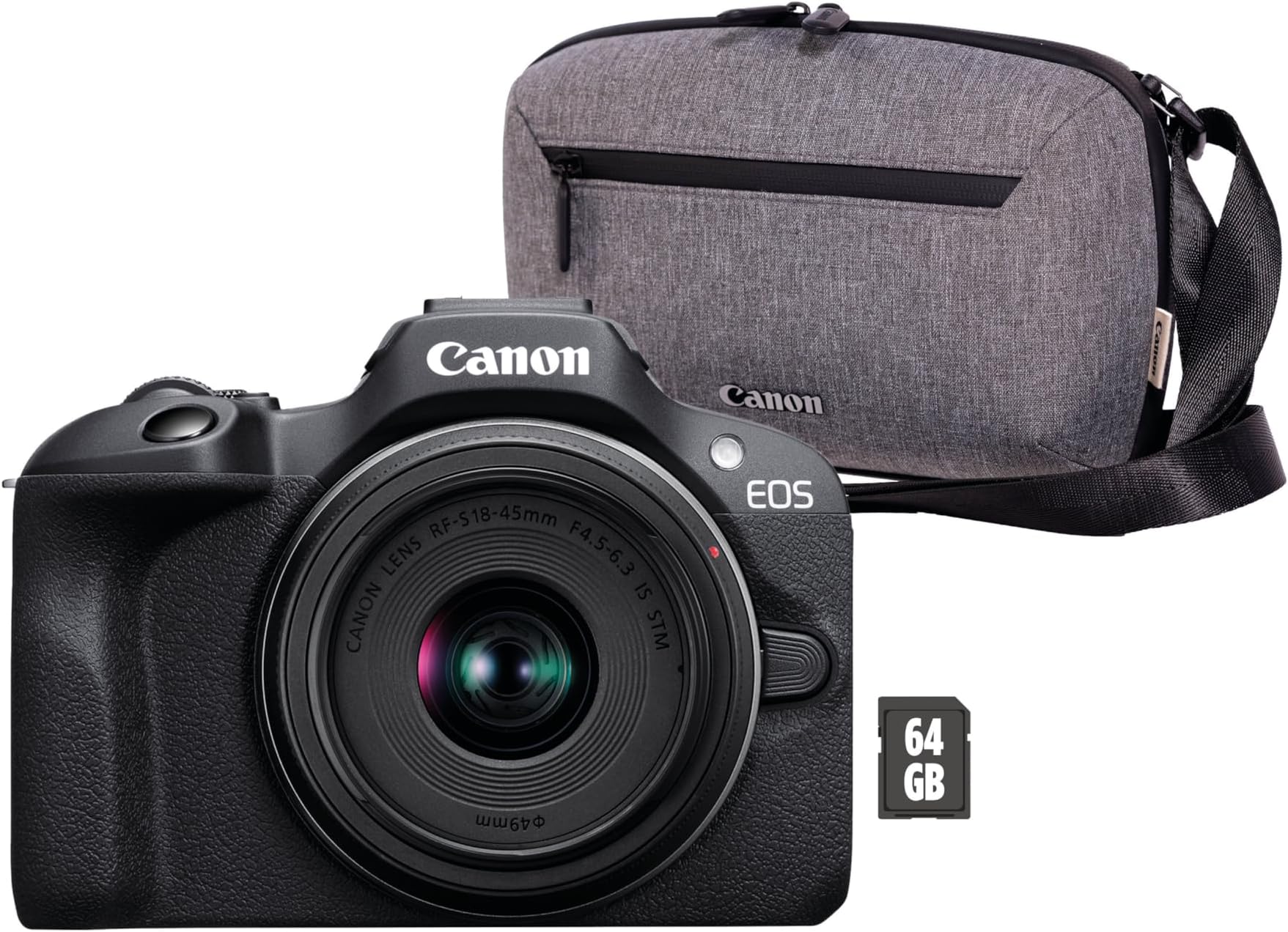 Canon EOS R100 + RF-S 18-45mm F4.5-6.3 IS STM Lens + Borsa + 64GB SD ...