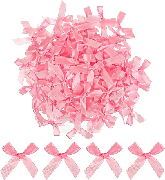 AOZUO 100 Pieces Tiny Bows, Mini Pink Bows DIY Satin Fabric Bow Gift ...