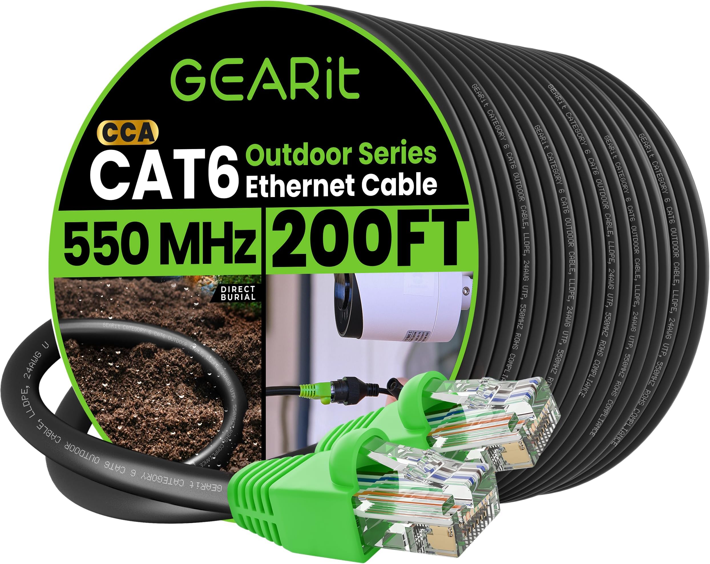 GearIT Cat6 Outdoor Ethernet Cable (200 Feet) CCA Copper Clad ...