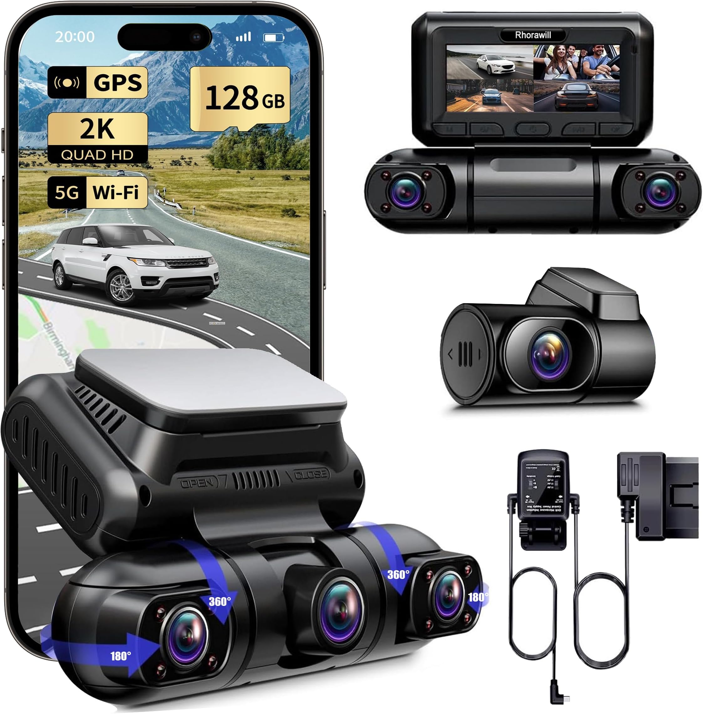 Amazon.com: Rhorawill 4 Channel Dash Cam,Front Rear Inside Left Right ...