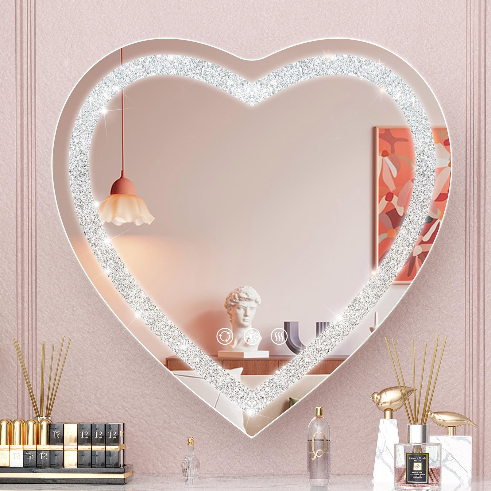 Amazon.com: BesMirror LED Heart Mirror Crushed Diamond 24"x24", Heart ...