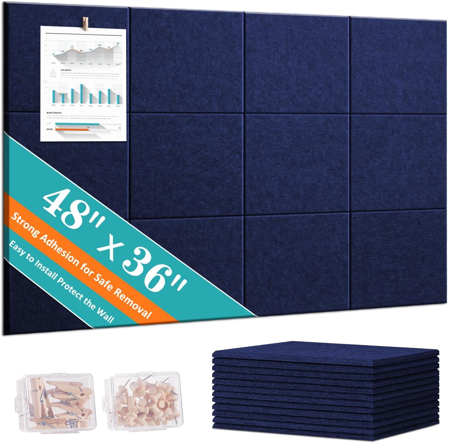 Amazon.com : Large Cork Boards for Walls 48"x36", 12 Pack Felt Wall ...
