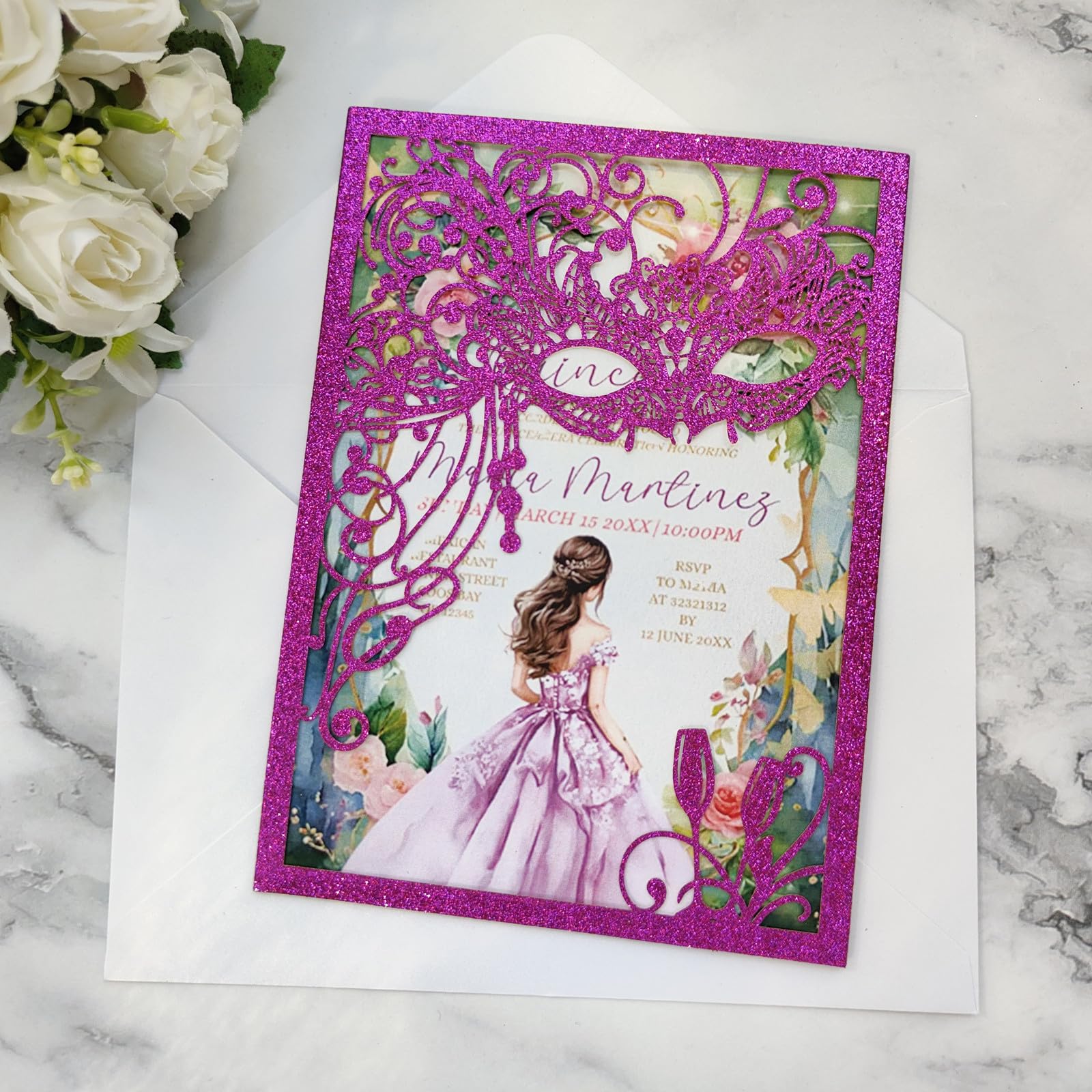 Quinceanera Masquerade Theme Invitations Red & Black Mask Masquerade