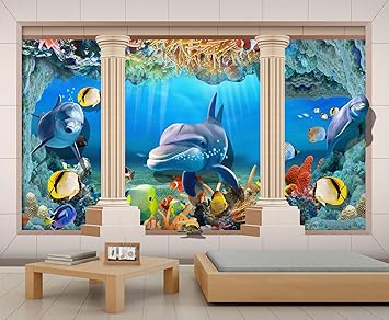 Amazon.com: Underwater World Wall Murals Colorful Coral and Ribbon Fish ...