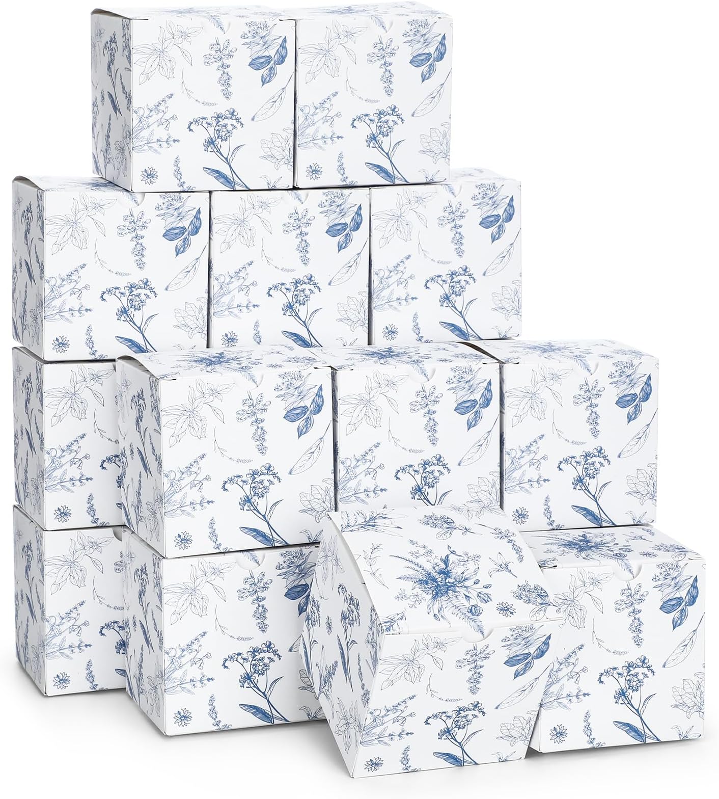 Amazon.com: TecUnite 50 Pcs 3x3x3'' Blue Floral Paper Gift Boxes ...
