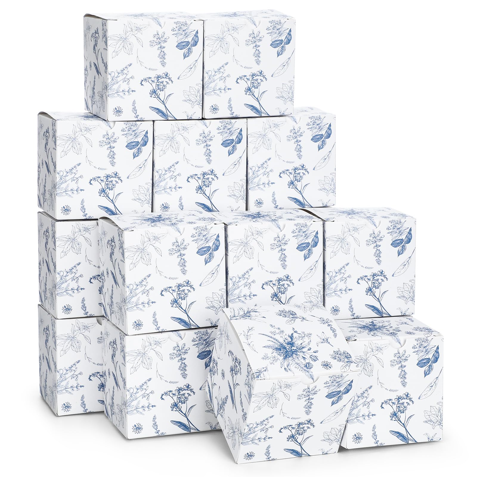 Amazon.com: TecUnite 50 Pcs 3x3x3'' Blue Floral Paper Gift Boxes ...