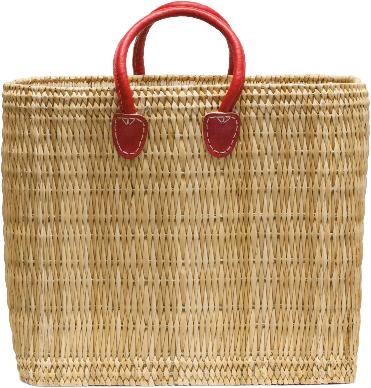 Amazon.com: Moroccan Straw Beach Bag w/Red Handles, 20"Lx7"Wx18"H ...
