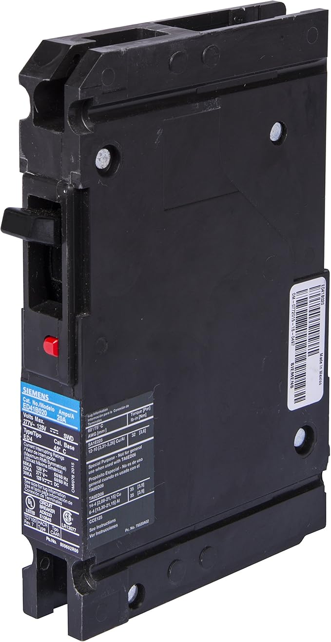 Siemens ED21B100 Circuit Breaker, Type ED2, 100 Amp, 1 Pole, Magnetic ...