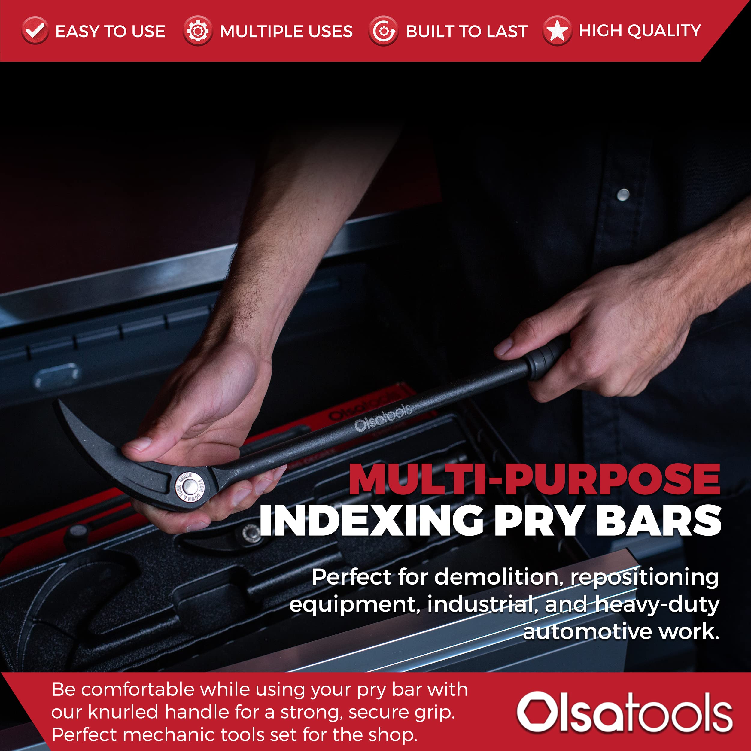 Olsa Tools 2pc Indexing Pry Bar | Heavy Duty 10 and 20 inch Indexable ...