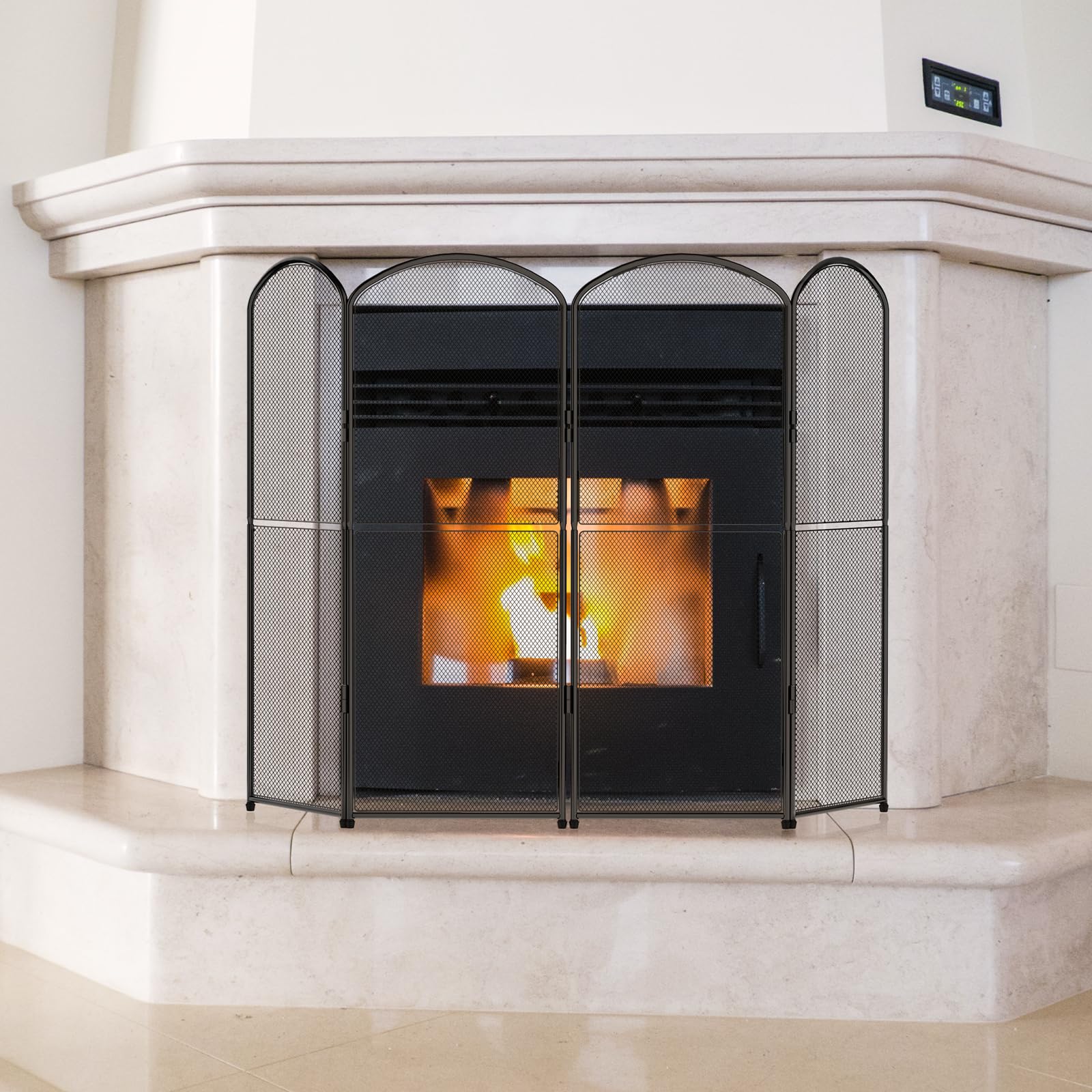 OYEAL Fireplace Screen Stand Black Fire Spark Guard Cover Decorative 4 ...