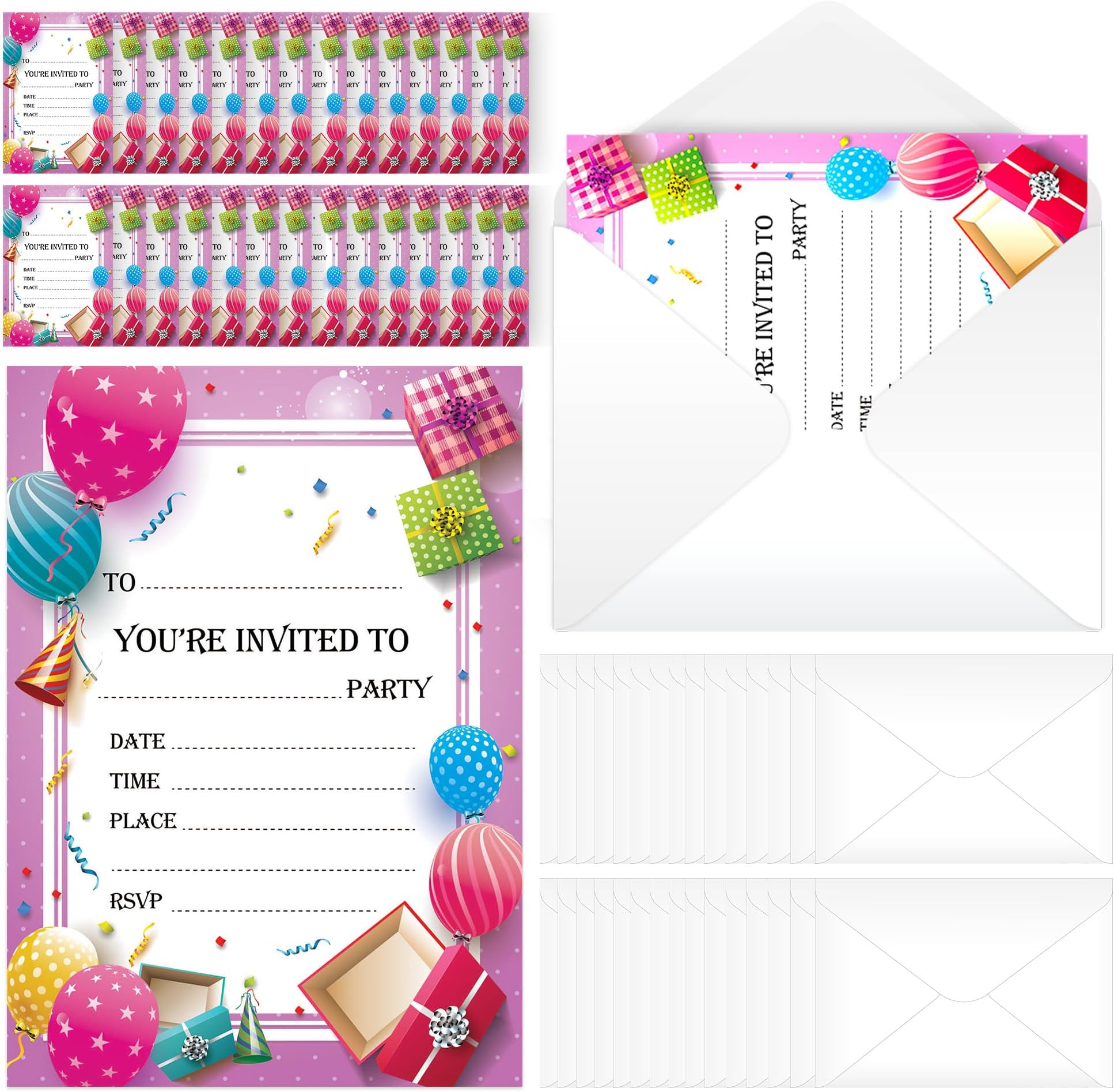 28pk Pink Childrens Party Invitations | Girls Party Invitations Kids ...