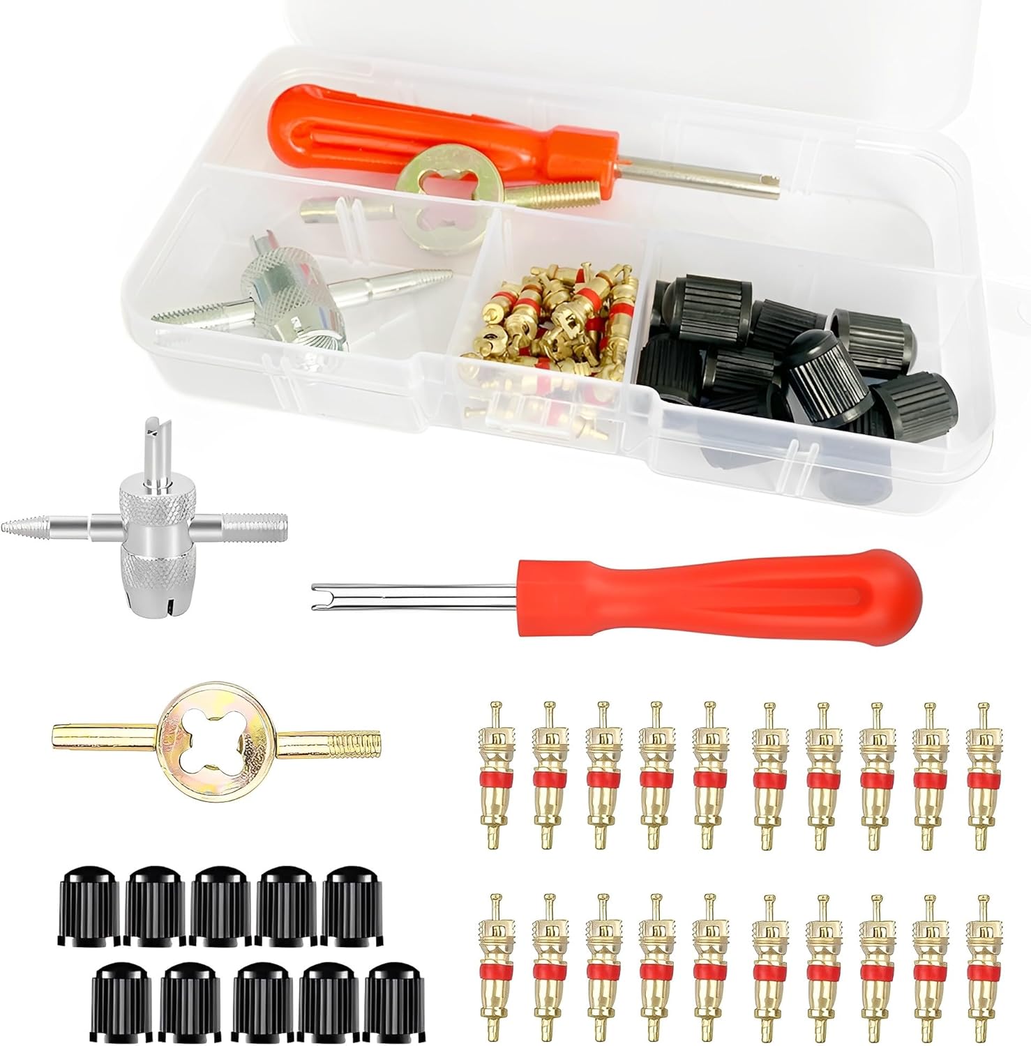 Tire Valve Stem Tool Set 33 Pcs, Tire Repair Kit Including 1 Valve Core ...
