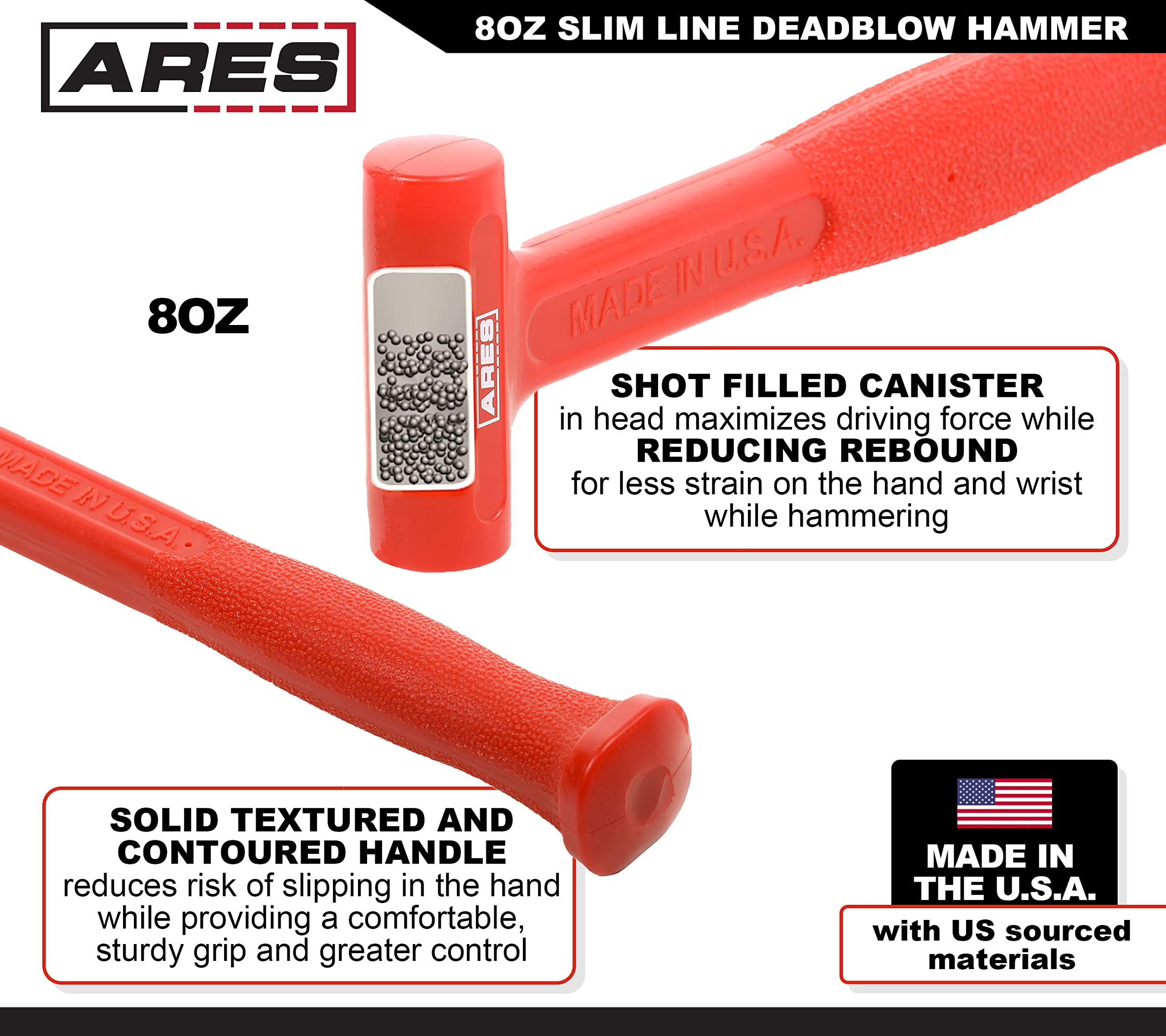 Snapklik.com : ARES 23049 8oz Slim Line Deadblow Hammer Heavy Head ...
