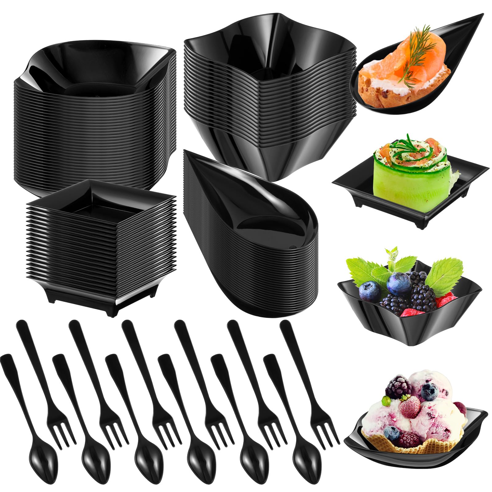 Amazon.com | Tessco 200 Pcs Mini Appetizer Plates with Spoons Forks ...
