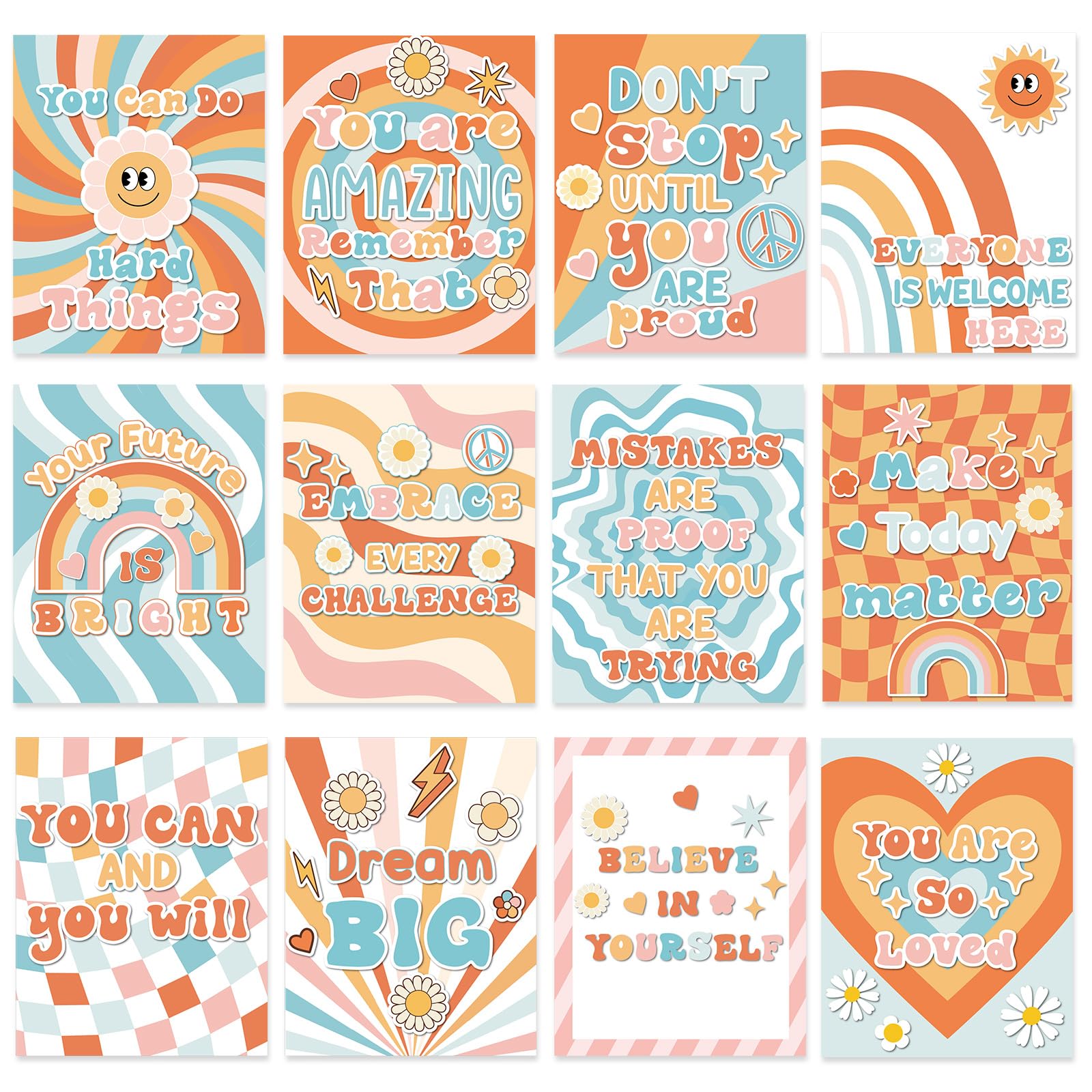 Amazon.com : Nezyo 12 Pcs Retro Groovy Classroom Posters, Boho Hippie ...