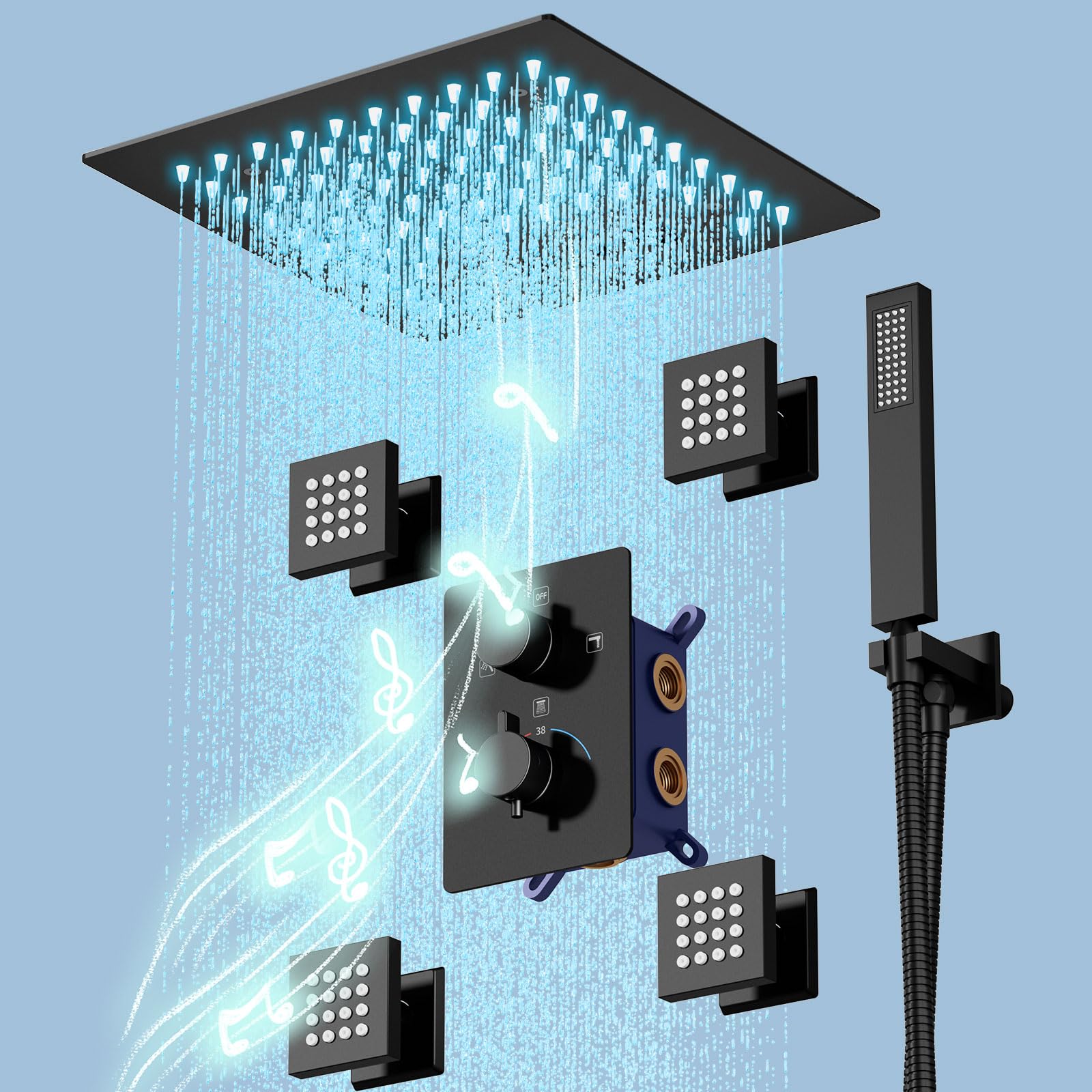 Buy NWIASSFull Body Shower System, Black Thermostatic Shower Systems with Body Spray Jets ...