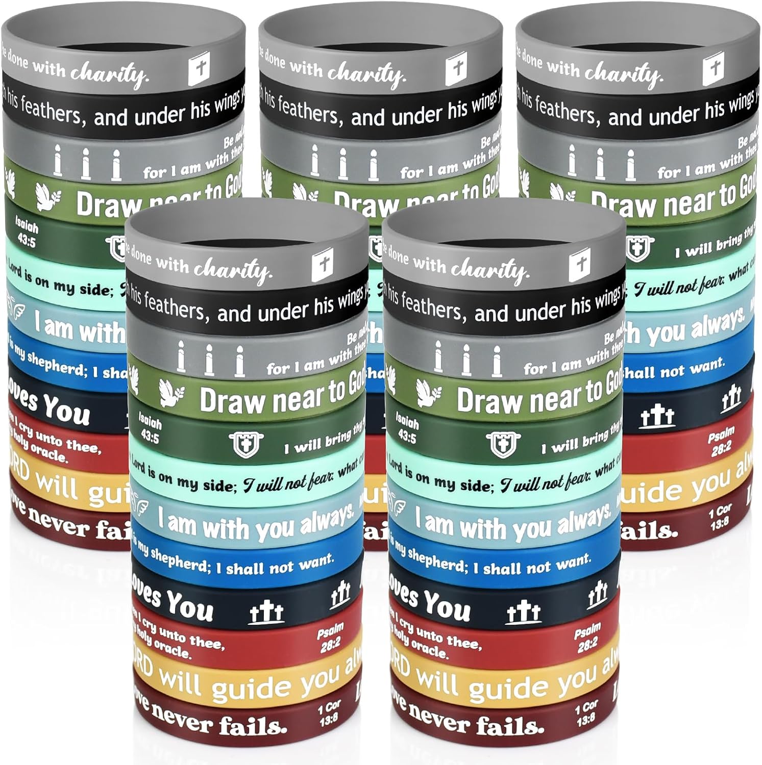 Amazon.com: 60 Pcs Religious Silicone Bracelets Bulk Christian ...