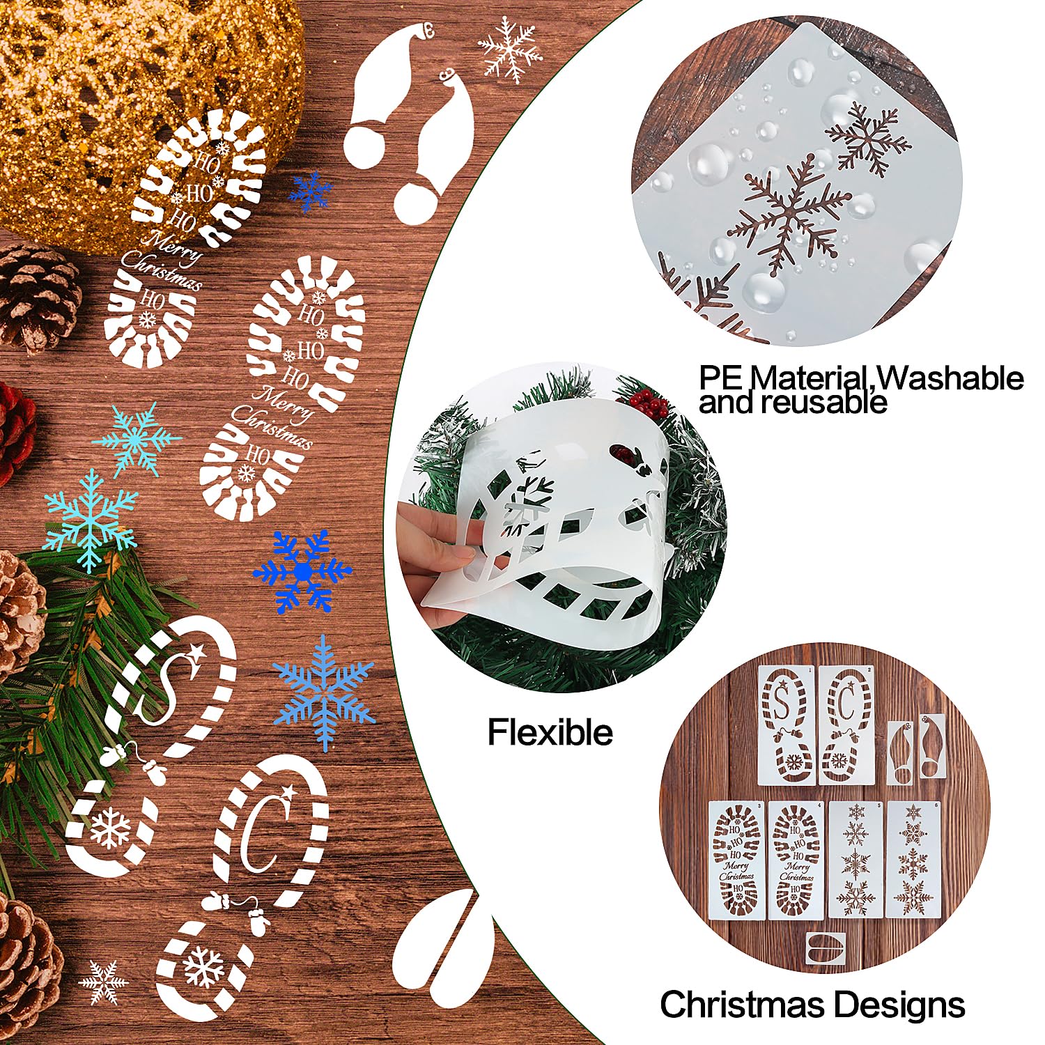 Snapklik.com : Christmas Santa Footprint Stencil,9pcs Snowflake ...