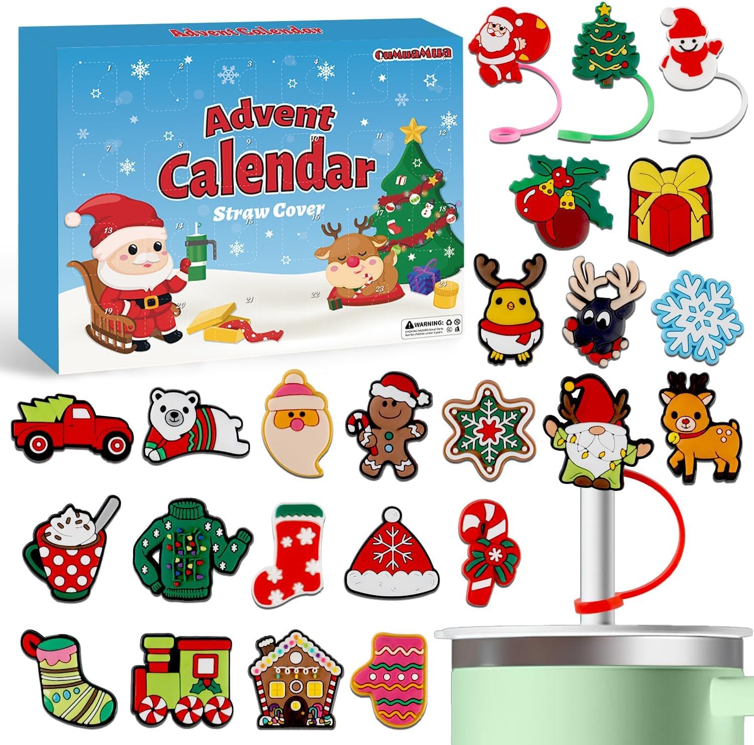 Amazon.com: Advent Calendar 2024-24 Days of 10mm Straw Toppers for 30Oz ...