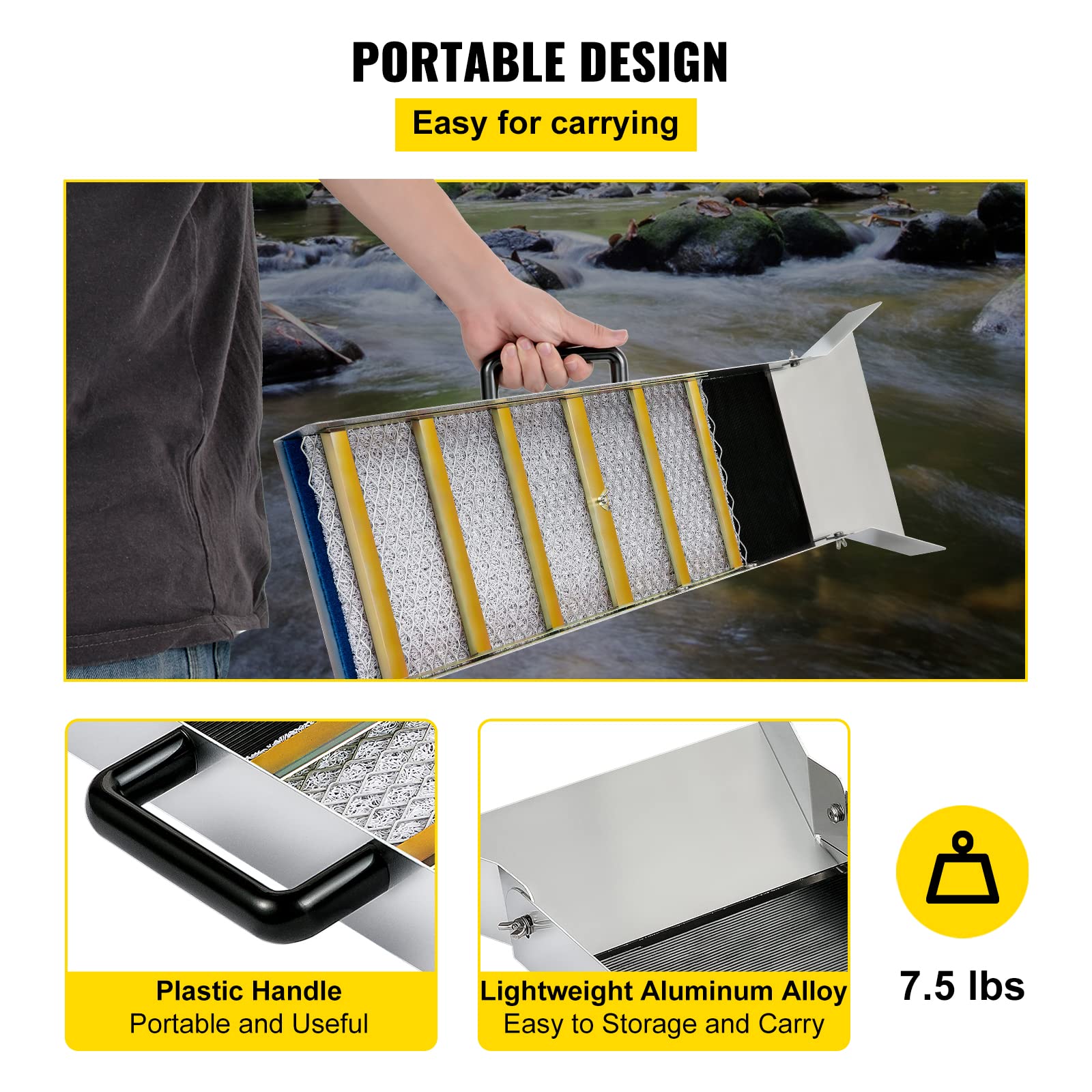 Snapklik.com : Aluminum Alloy Sluice Box, Compact 36" Mini Sluice Boxes ...
