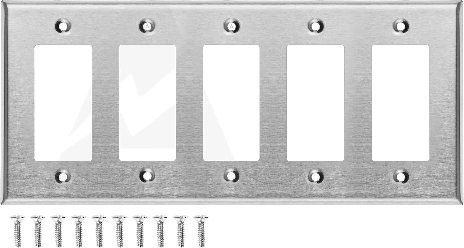 Stainless Steel Outlet Covers for Decora Switches, 5-Gang Standard Size ...
