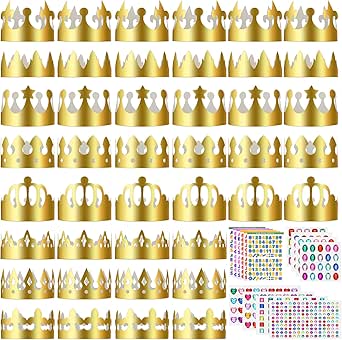 Amazon.com: 80 coronas de papel doradas para niños, coronas de ...