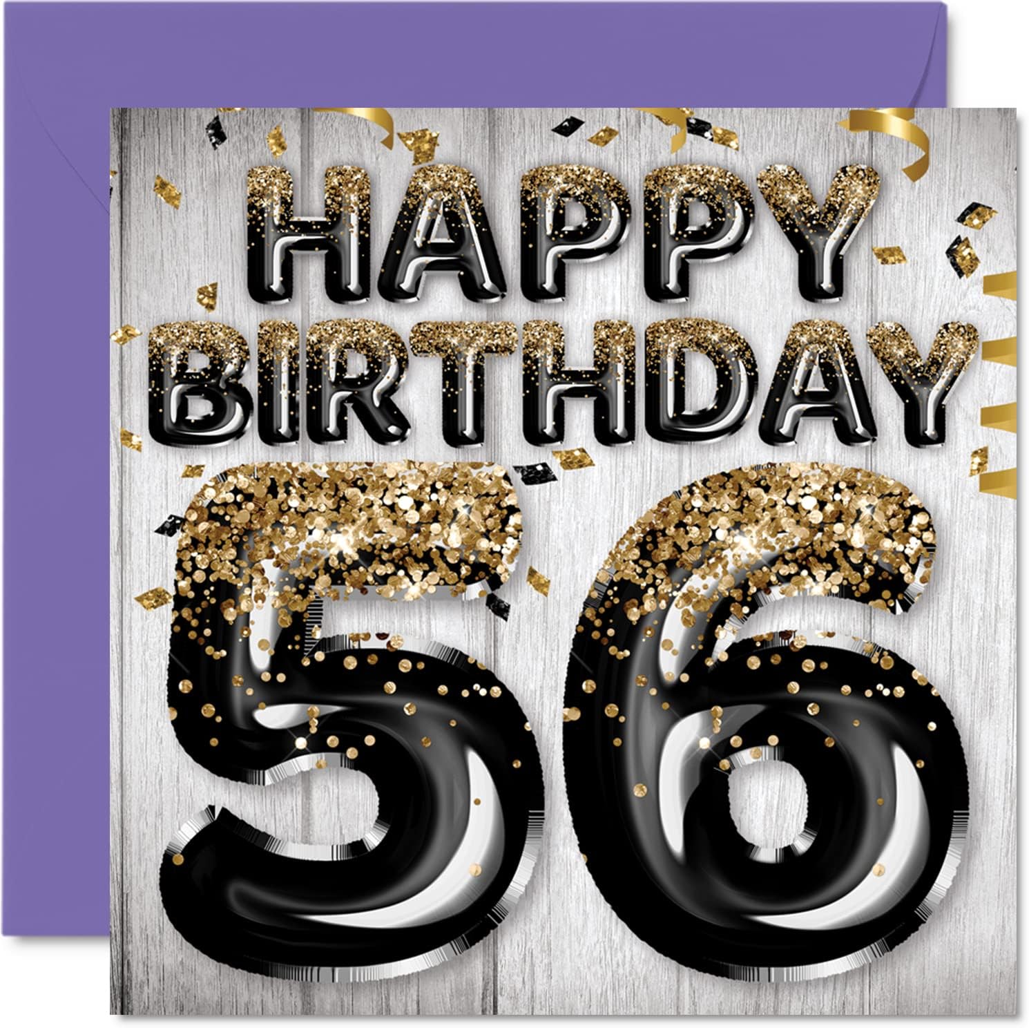 Amazon.com : 56th Birthday Card for Men - Black & Gold Glitter Balloons ...