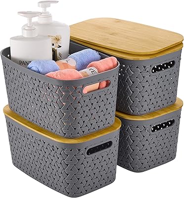 Amazon.com - AREYZIN Plastic Storage Bins with Bamboo lids and ...