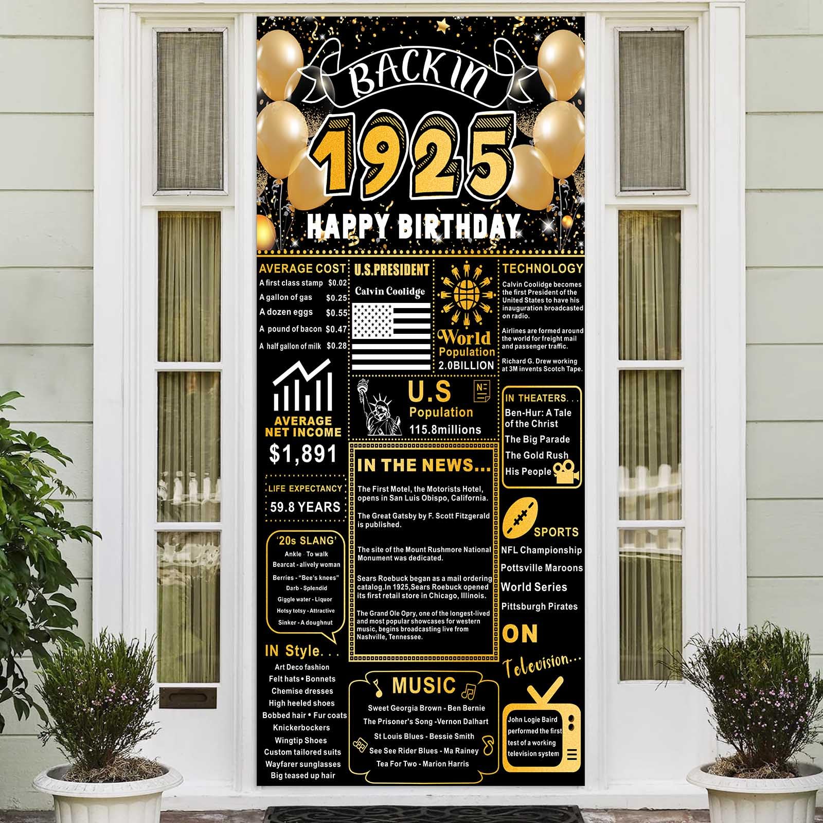 Amazon.com: Back In 1925 Gold and Black 100th Birthday Decorations ...