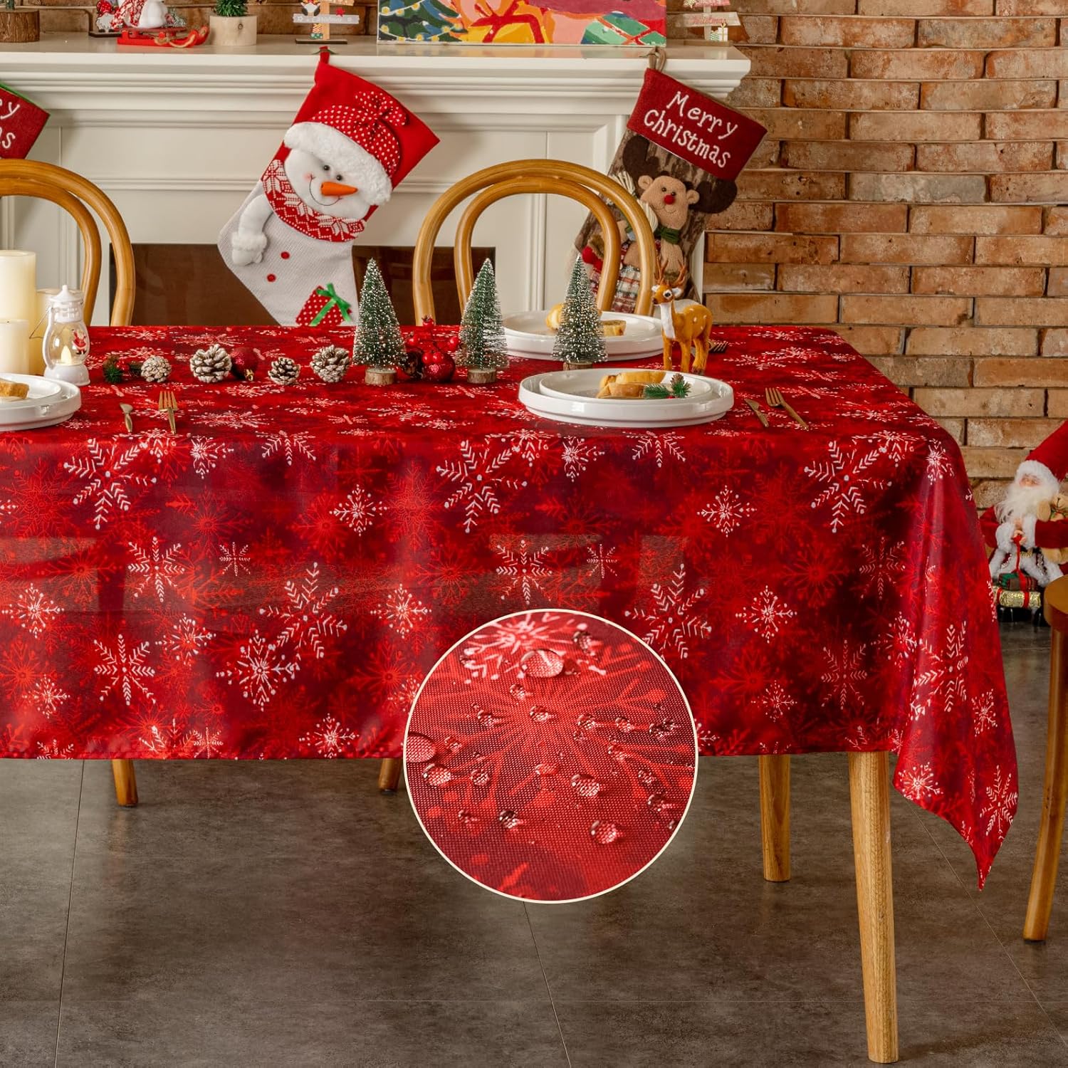 Amazon.com: VidaFete Christmas Tablecloth Rectangle Red Table Cloth ...