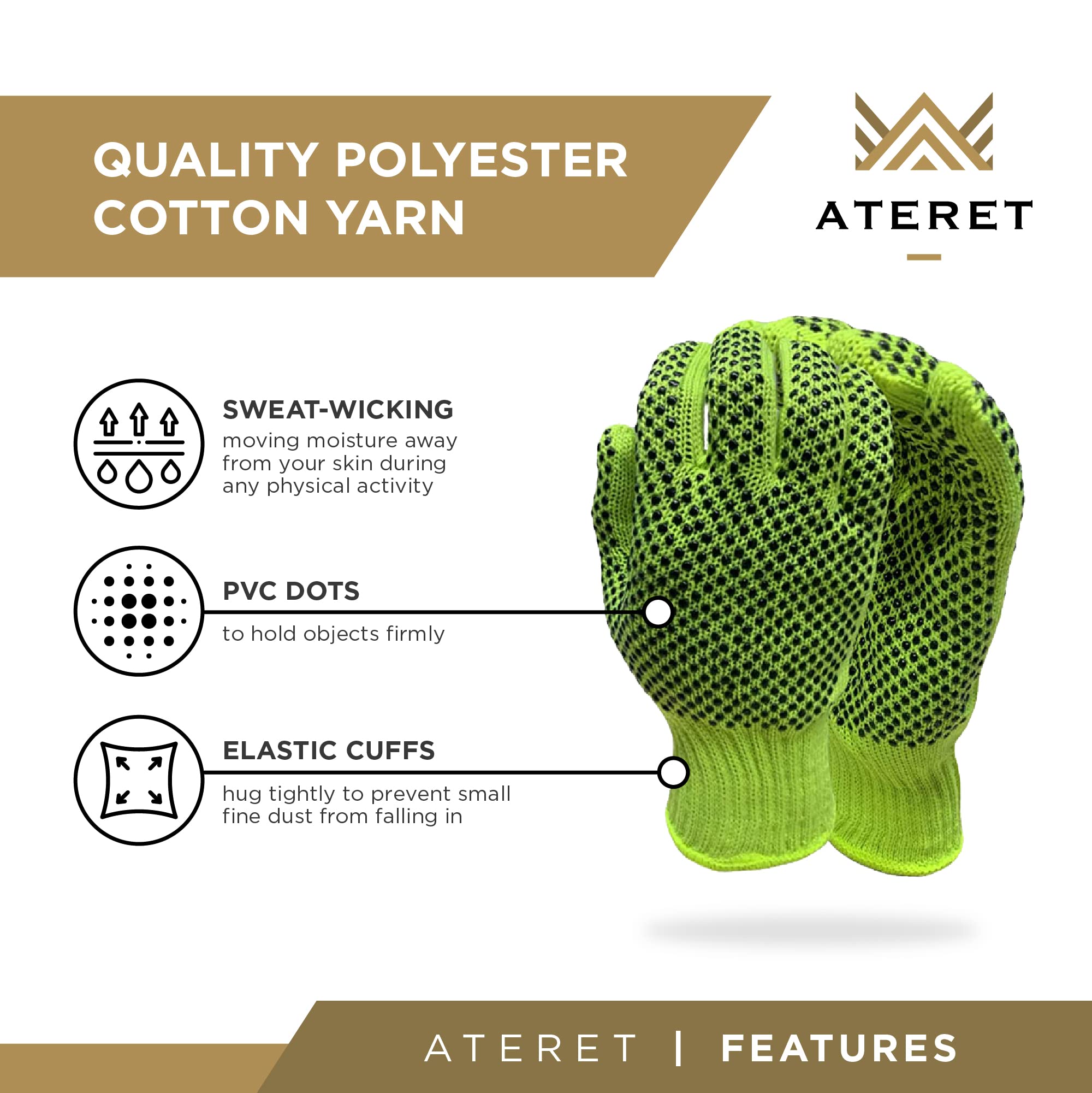 Snapklik.com : ATERET 12 Pairs Polyester Cotton String Knit Safety ...