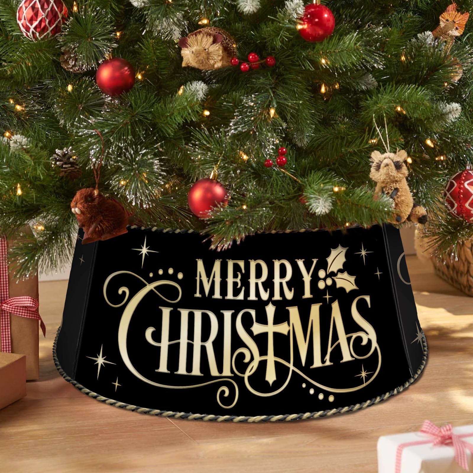 Amazon.com: Auirre Metal Christmas Tree Collar, Mini Black Gold Tree ...