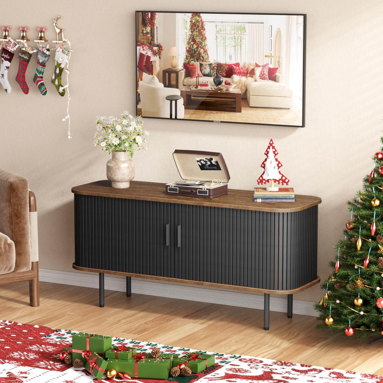 Amazon.com: 47''W Narrow Storage Cabinet, Fluted Sideboard Buffet ...