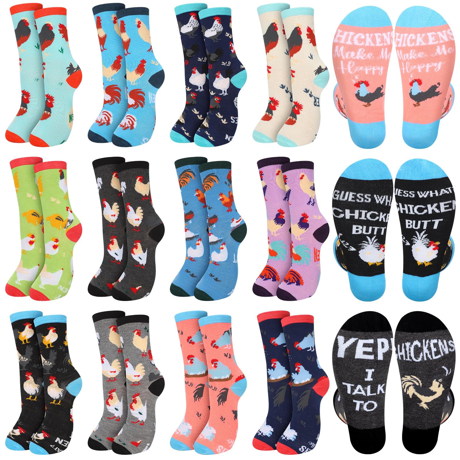 Amazon.com: 12 Pcs Christmas Chicken Socks for Women Men Animal Gifts ...