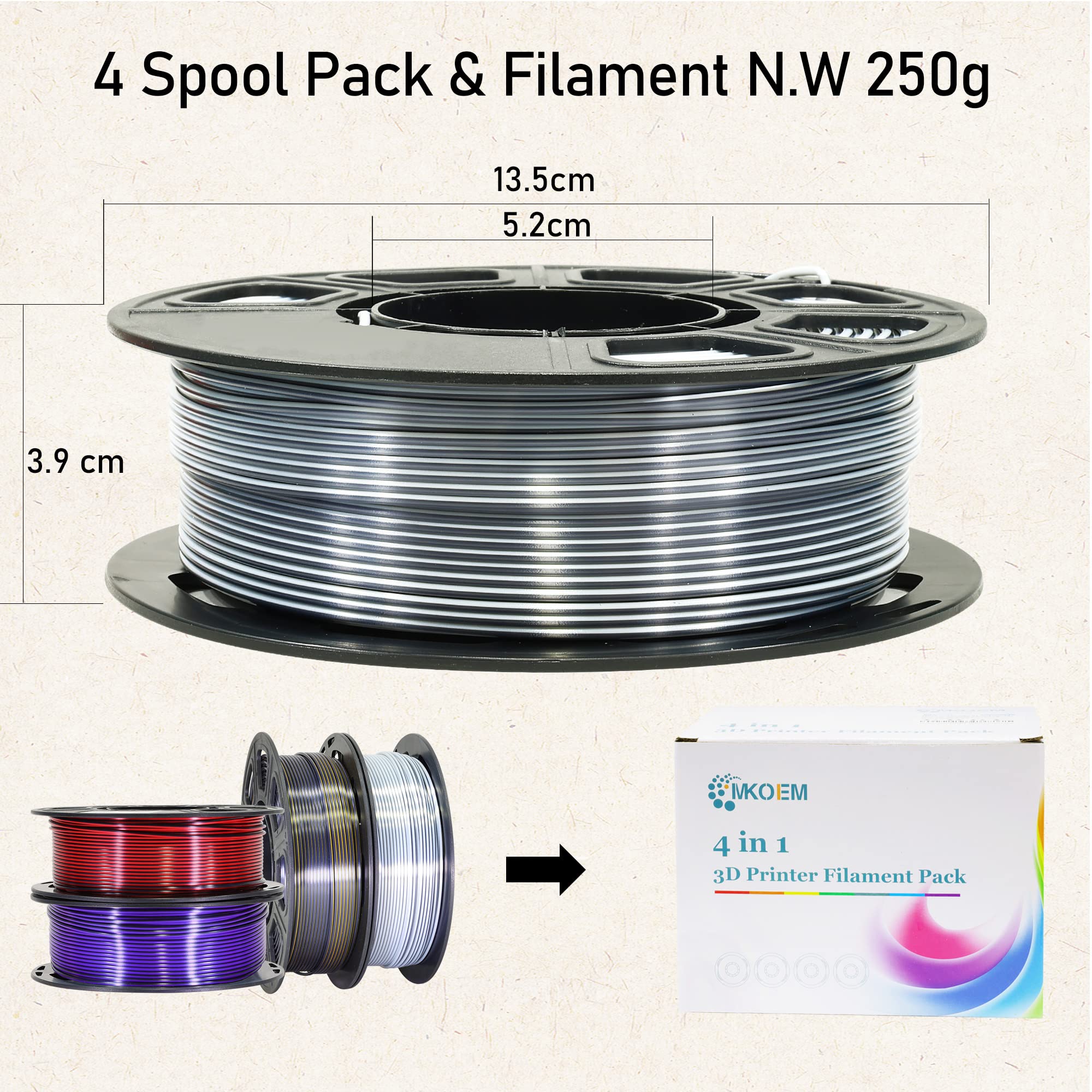Snapklik.com : Dual Color Silk PLA 4 Spools 3D Printer Filament Bundle, Silk Purple/Blue, Red ...