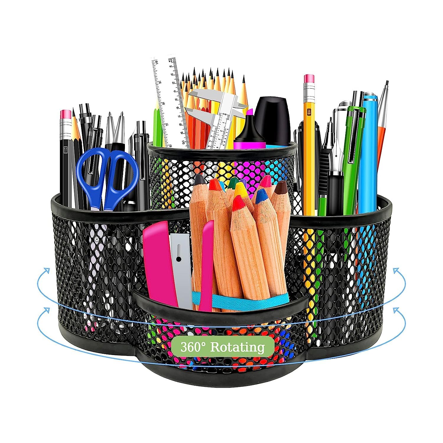 Breewell® Pen Holder for Desk, 360 Degree Rotating Pencil Holder Desk ...
