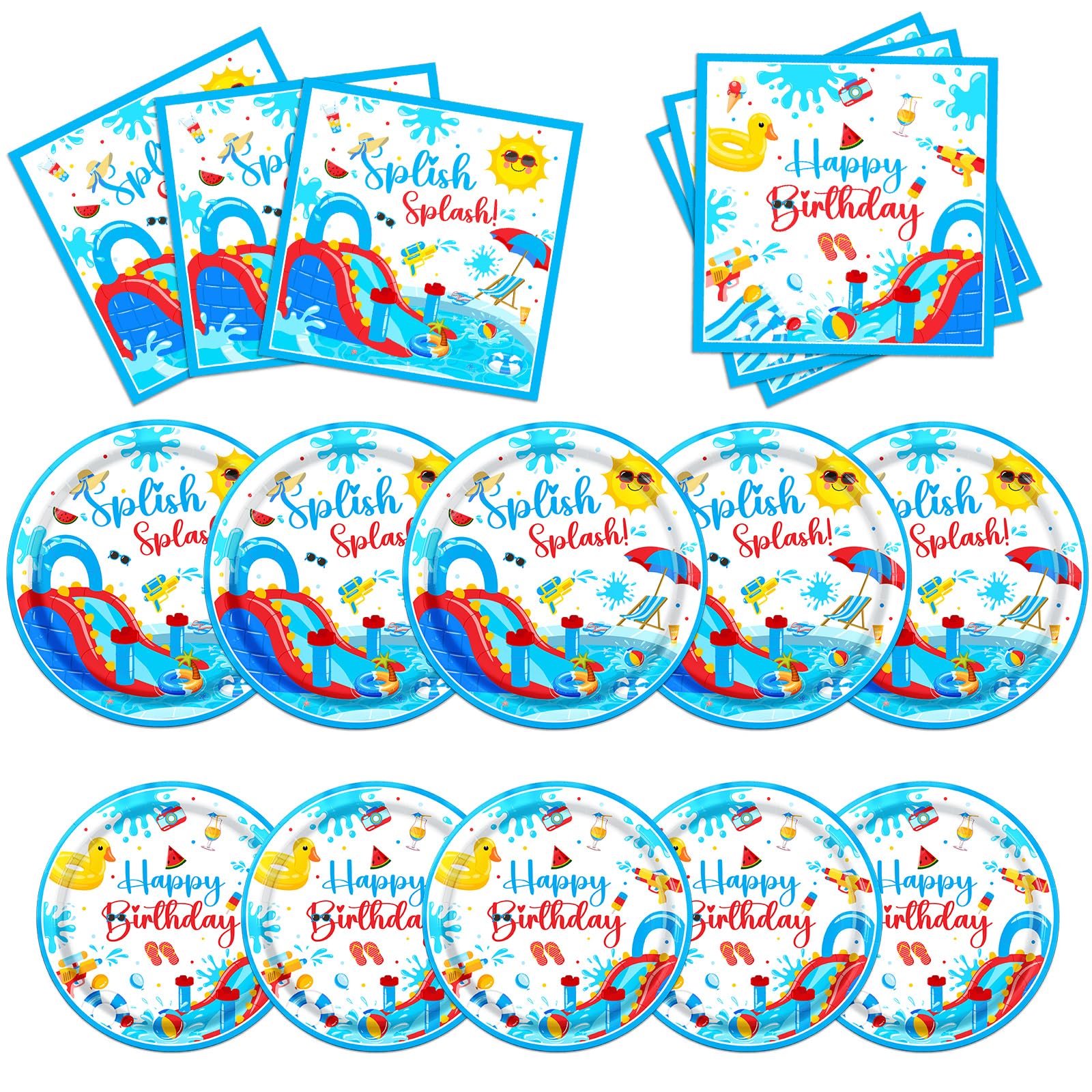 Amazon.com: Splish Splash Birthday Decorations Tableware, 60 Pcs Summer ...